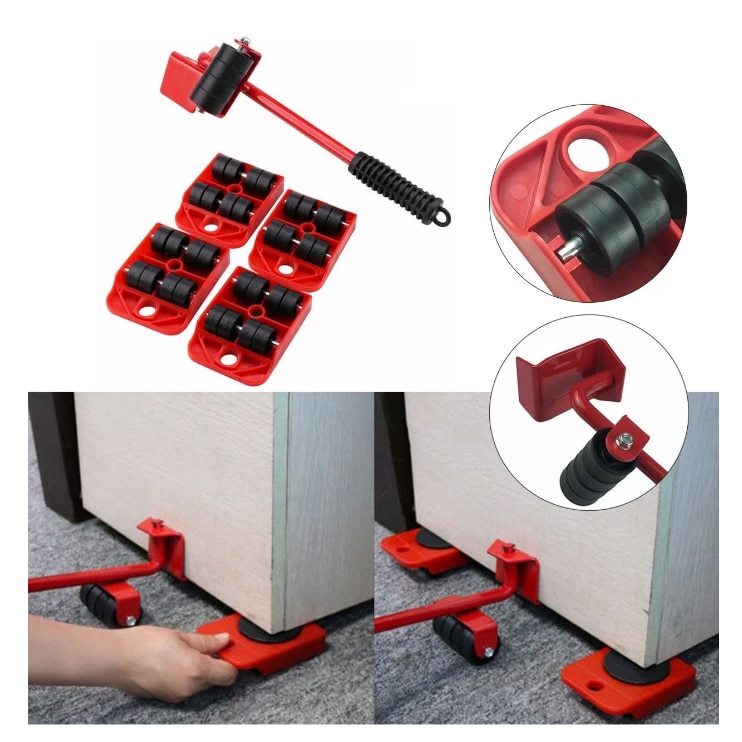 Set AT PERFORMANCE Echipament Pentru Mutat Mobila, Metal, Rosu, 5 Piese ...