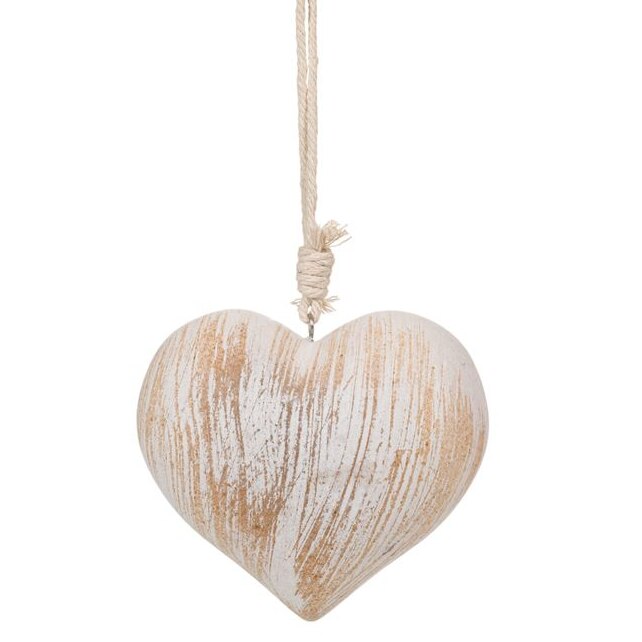 Figurina decorativa din lemn, tip inima, alb auriu, Syamag, 13x6x12 cm ...