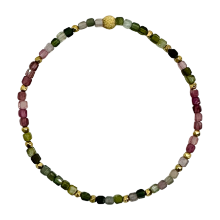 Bratara Papesa din turmalina multicolor cuburi 2mm, hematit si sfera ...