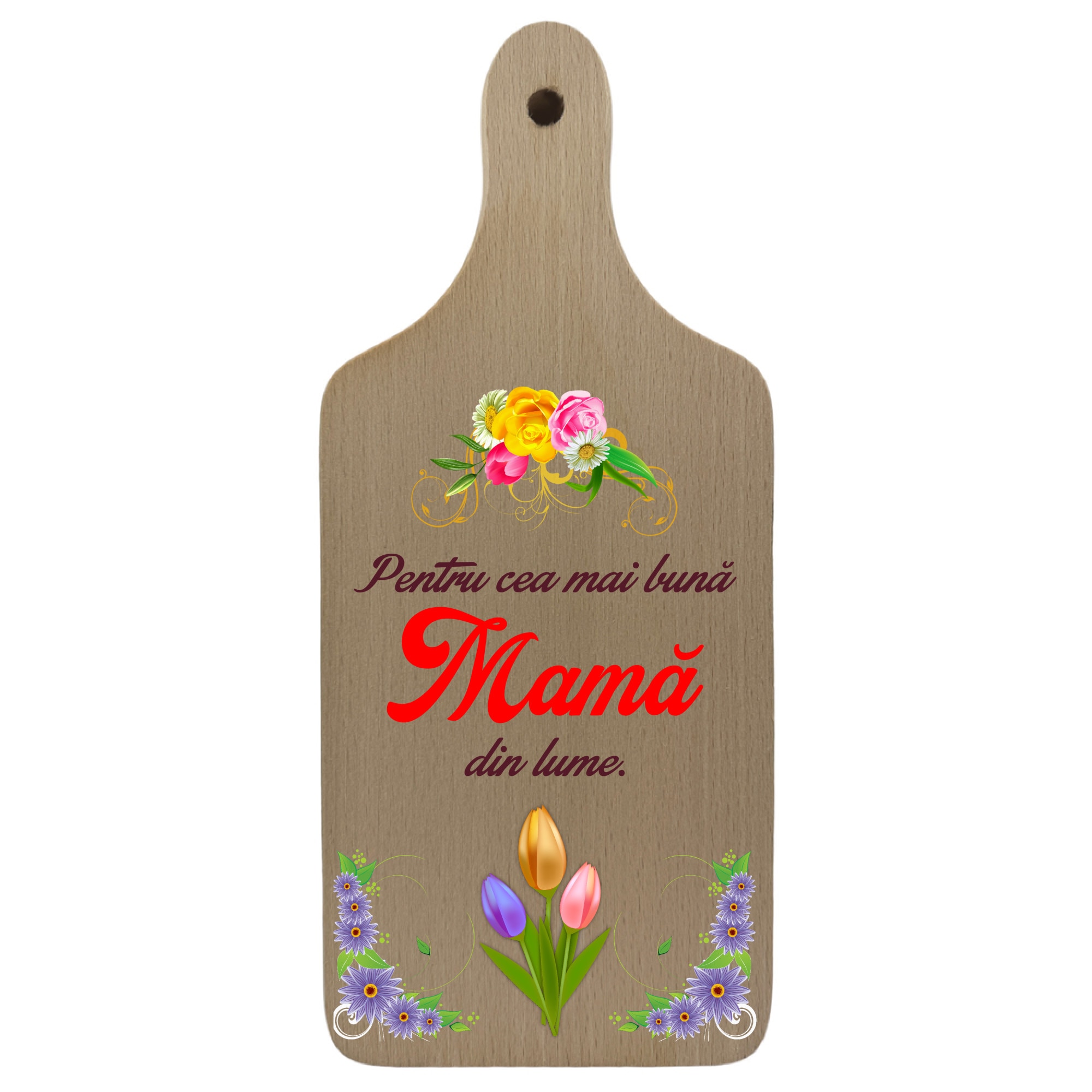 Tocator Personalizat, din lemn, 16x36 cm, Pentru Cea Mai Buna Mama ...