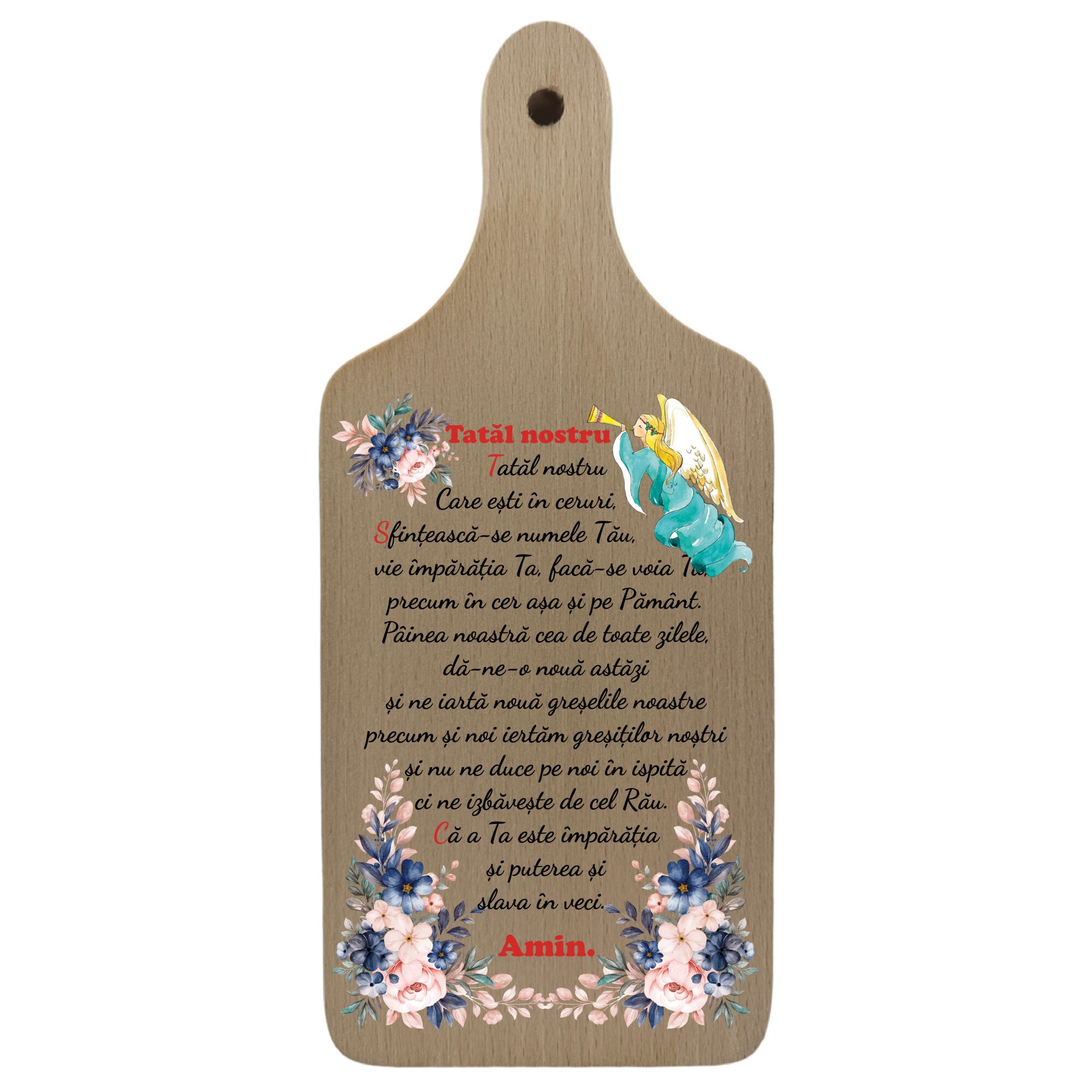 Tocator Personalizat, din lemn, 16x36 cm, Tatal Nostru, Natur ...