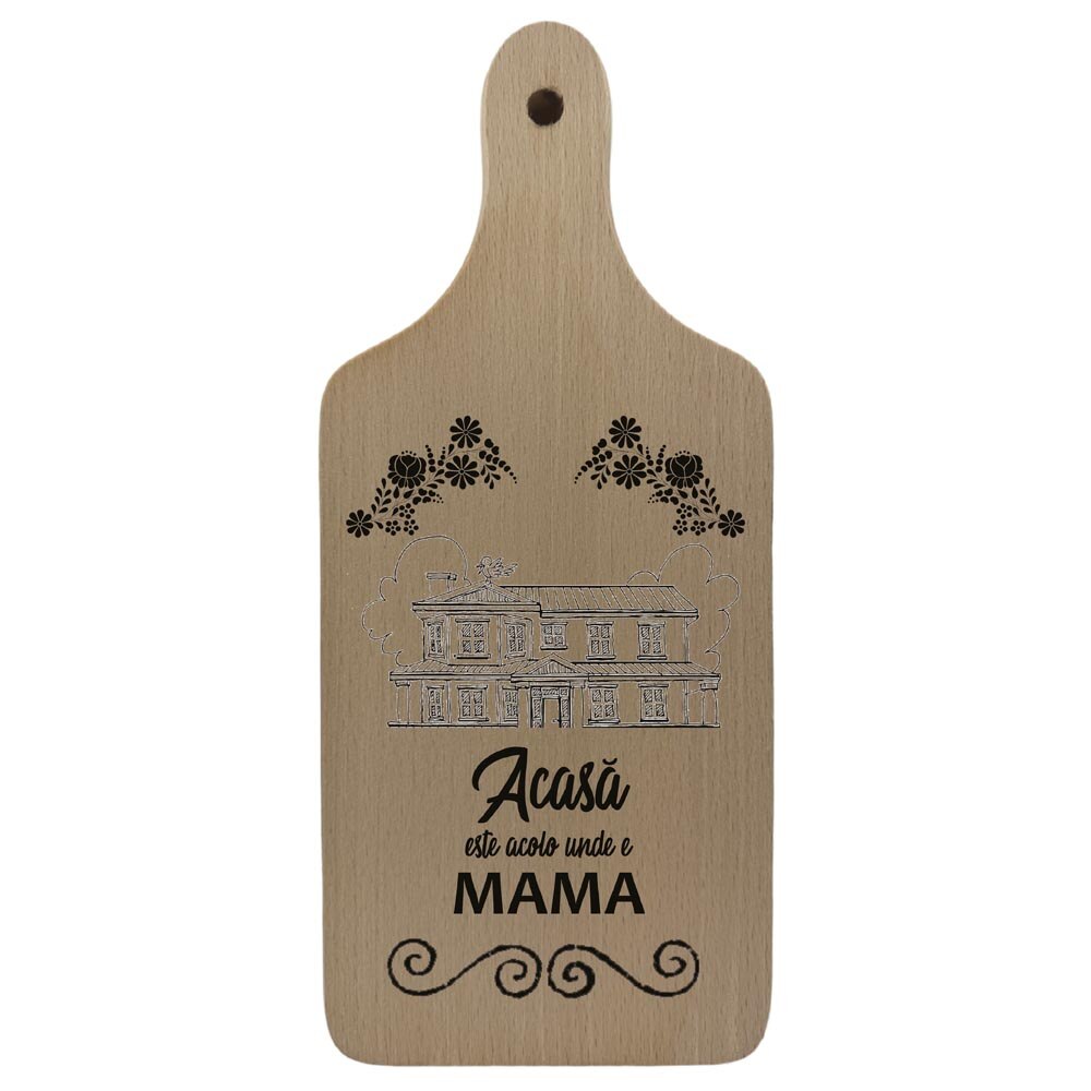 Tocator Personalizat, din lemn, 16x36 cm, Acasa Este Acolo Unde E Mama ...