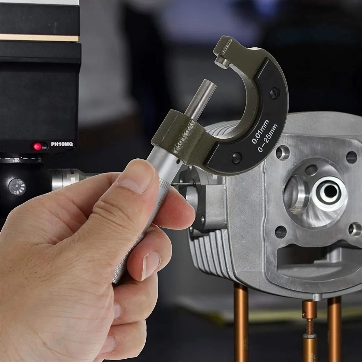 Micrometru, SHAWTY, 0-25 mm, Precizie 0,01 mm, Argintiu/Kaki - eMAG.ro