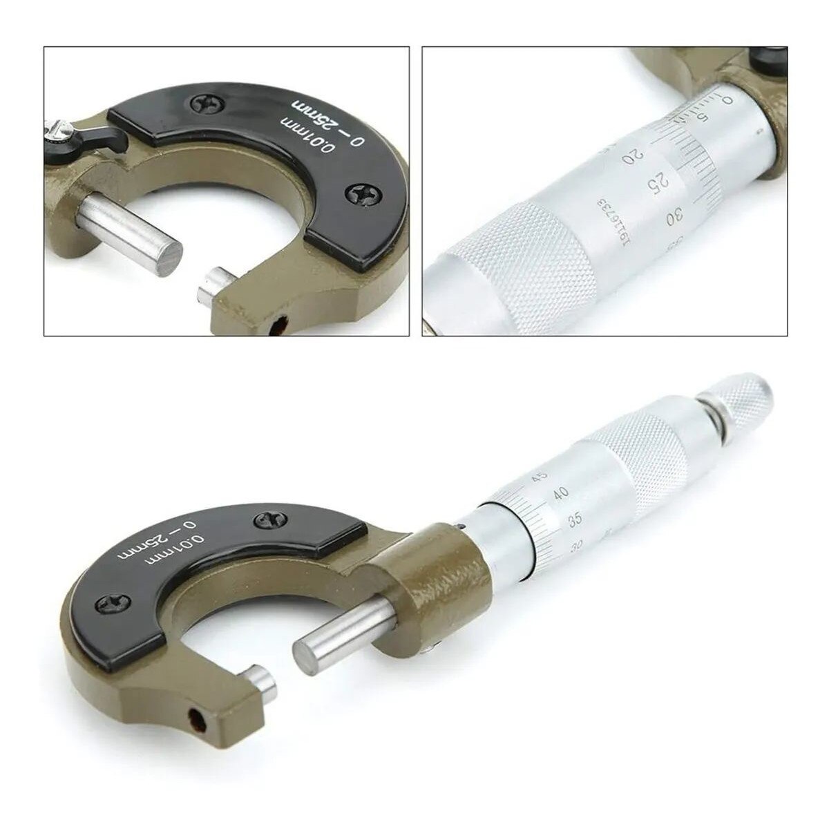 Micrometru, SHAWTY, 0-25 mm, Precizie 0,01 mm, Argintiu/Kaki - eMAG.ro