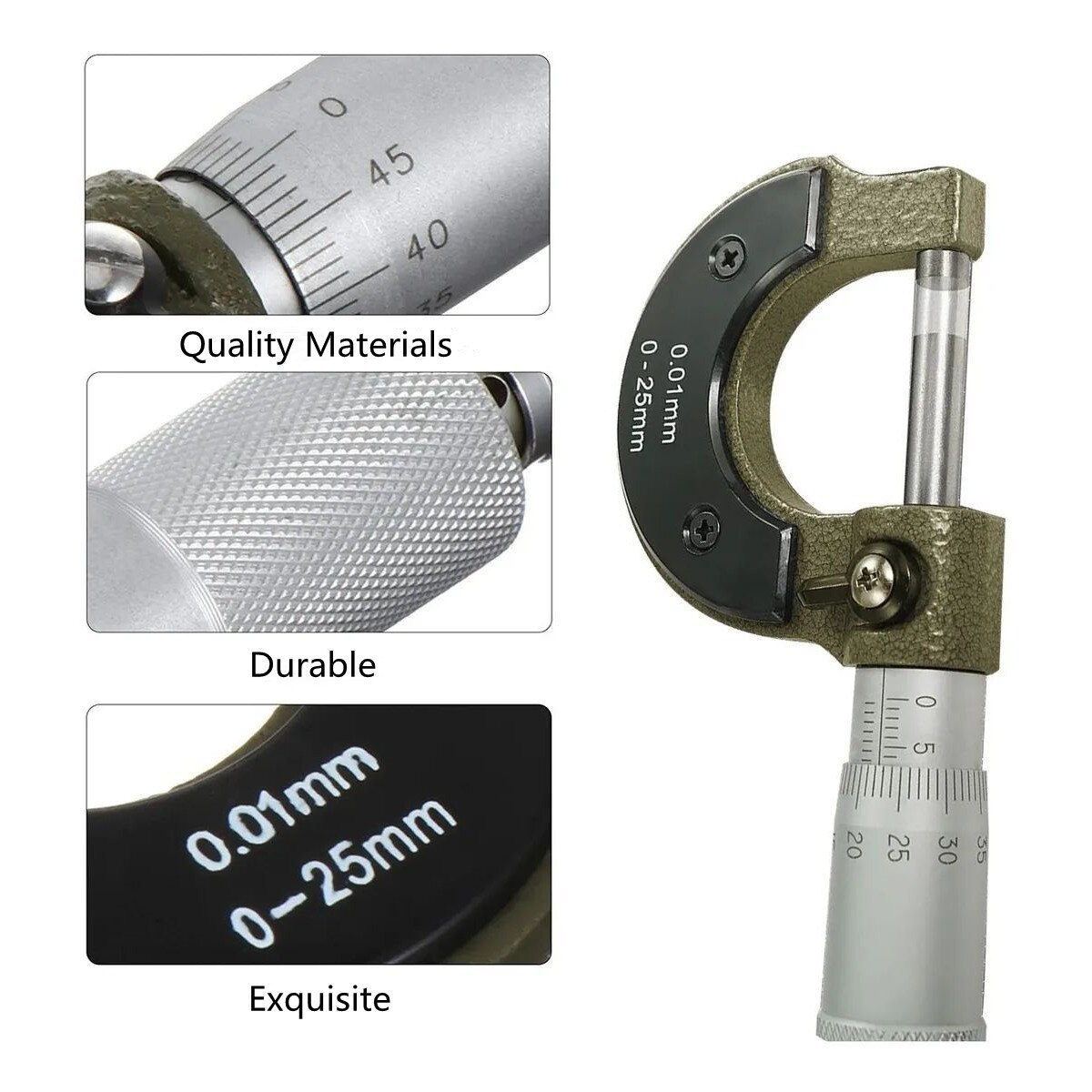 Micrometru, SHAWTY, 0-25 mm, Precizie 0,01 mm, Argintiu/Kaki - eMAG.ro