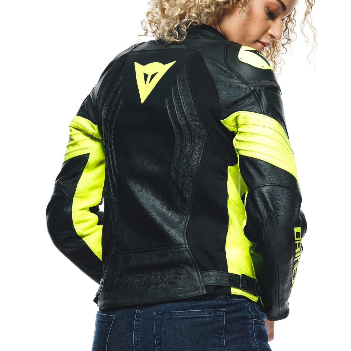 Geaca moto Racing pentru femei, Dainese, Piele naturala, Negru/Galben ...