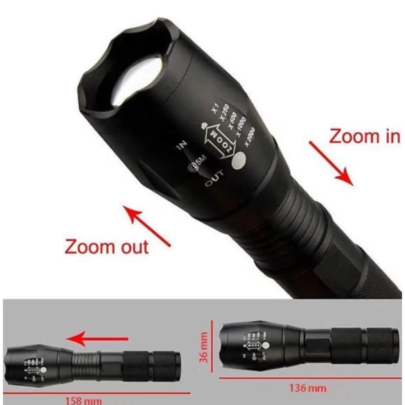 Lanterna LED tactica ZOOM, Raza 800M, 5 moduri de iluminare, Negru - eMAG.ro