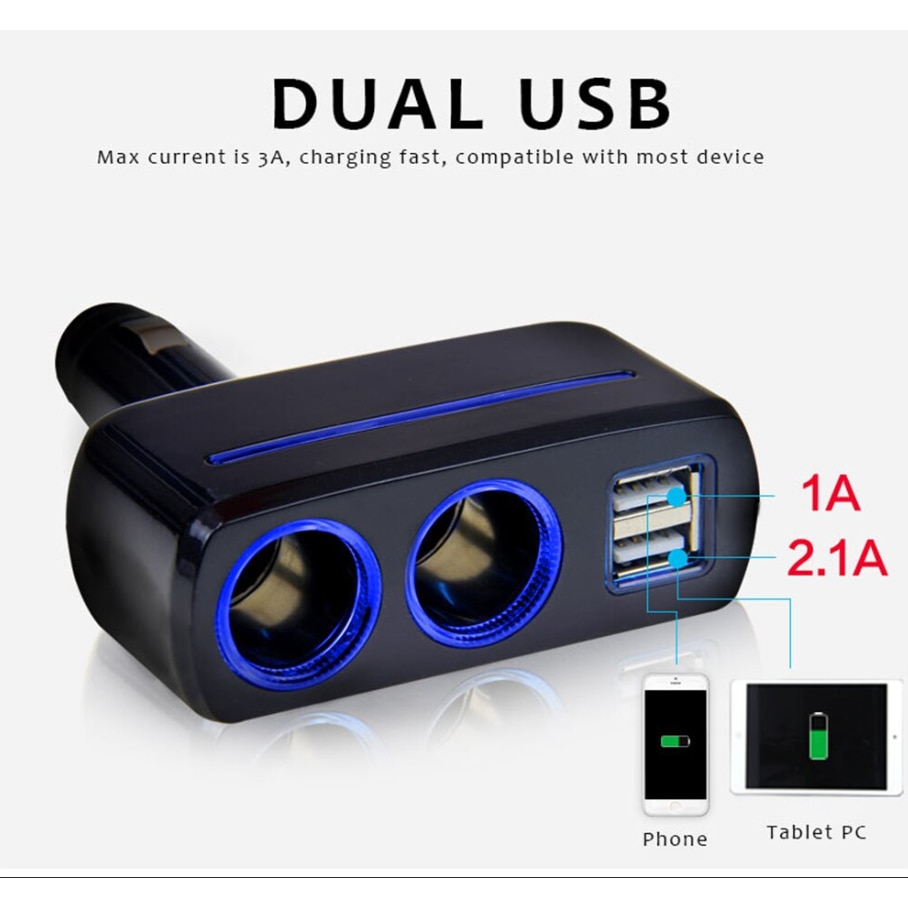 Adaptor Priza Auto, 2 x Soclu Auto, 2 x USB, Rotire 90°, 12/24V ...