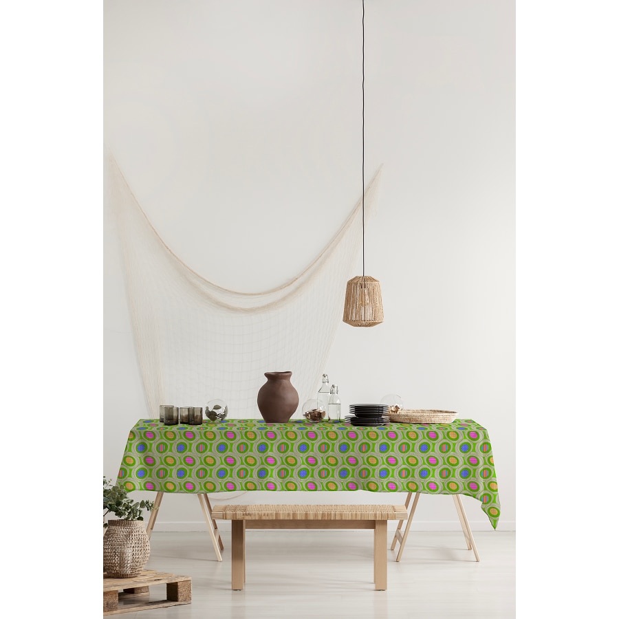 Fata de masa musama Gemitex semitransparenta, gri cu verde, model forme ...