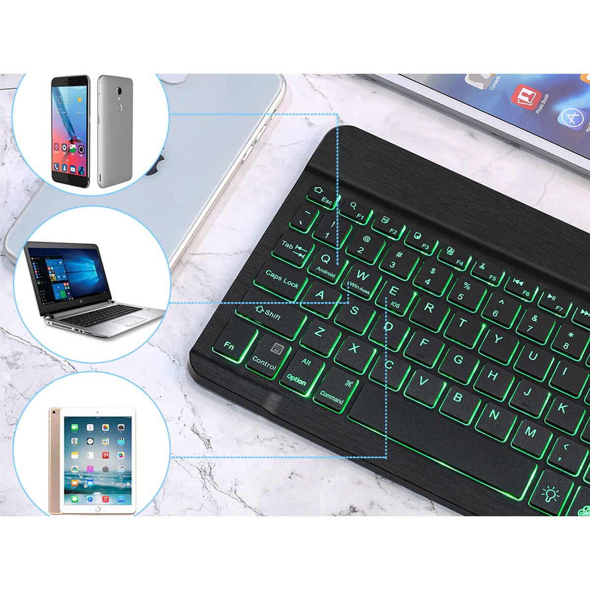 Безжична клавиатура, Alogy, RGB LED, Bluetooth iOS/Android/Windows, Черен - eMAG.bg