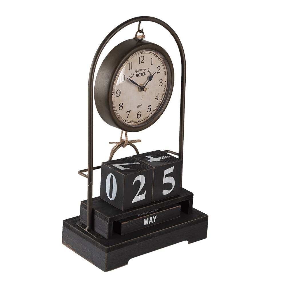 Ceas masa cu calendar fier negru 23x12x39 cm - eMAG.ro