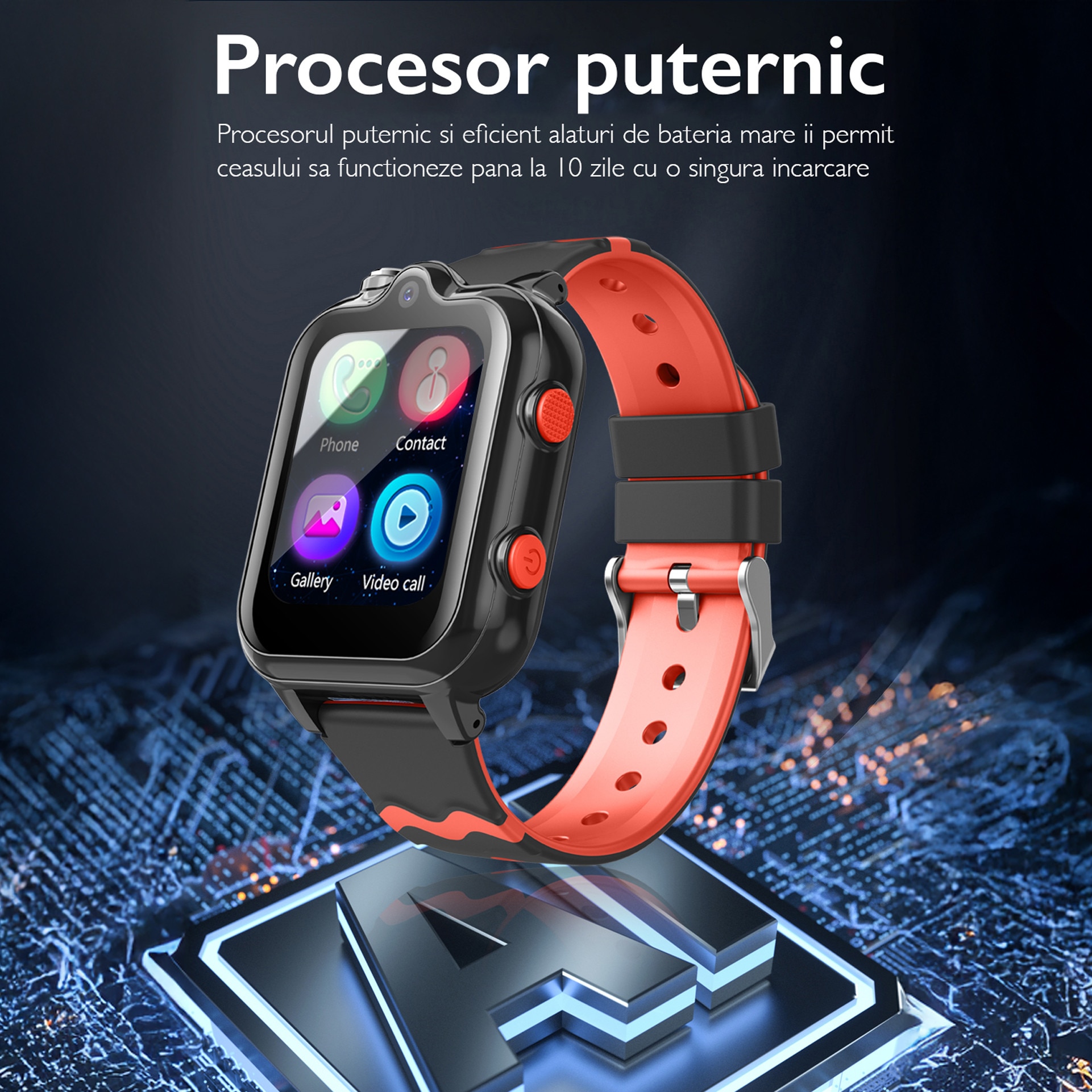 Ceas smartwatch GPS copii cu localizare si telefon Techone™ KT18, 1.7 inch RETINA, 4G LTE, apel ...