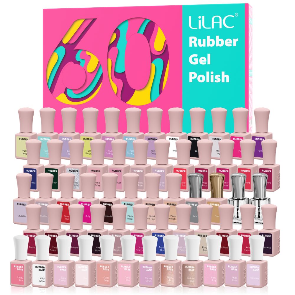 Kit oja semipermanenta Lilac, Rubber, 60 oje, 56 culori, nail prep ...
