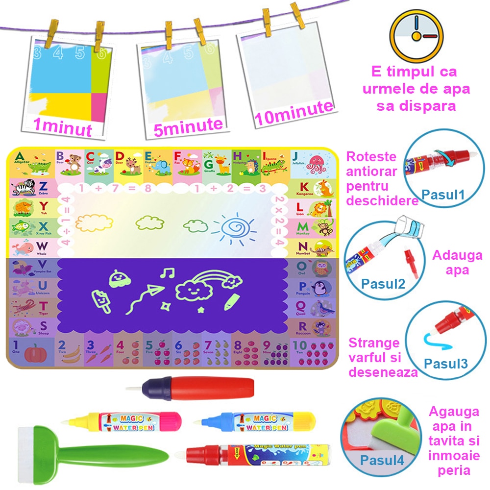 Jucarie educativa, covorasul magic, fluorescent, impermeabil, cu desene ...