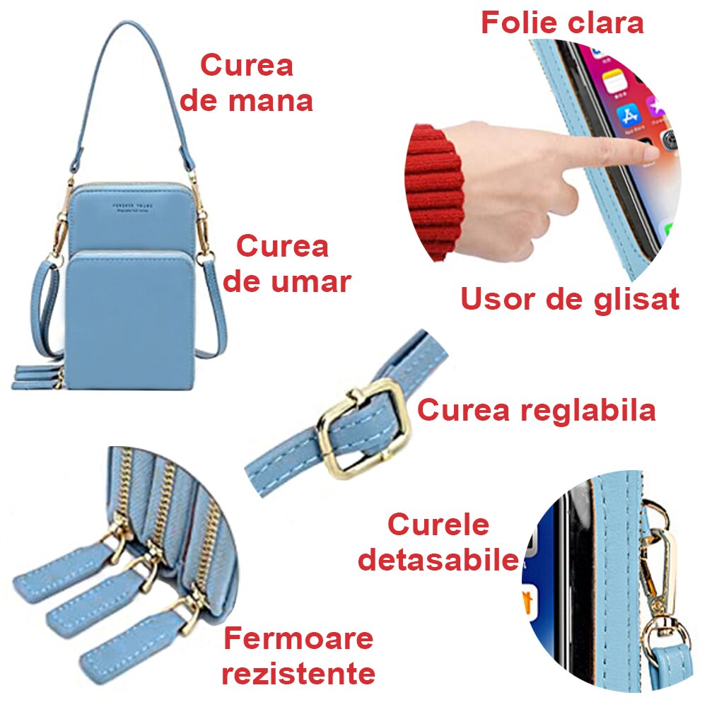 Portofel dama, din piele naturala, protectie RFID, crossbody pentru ...