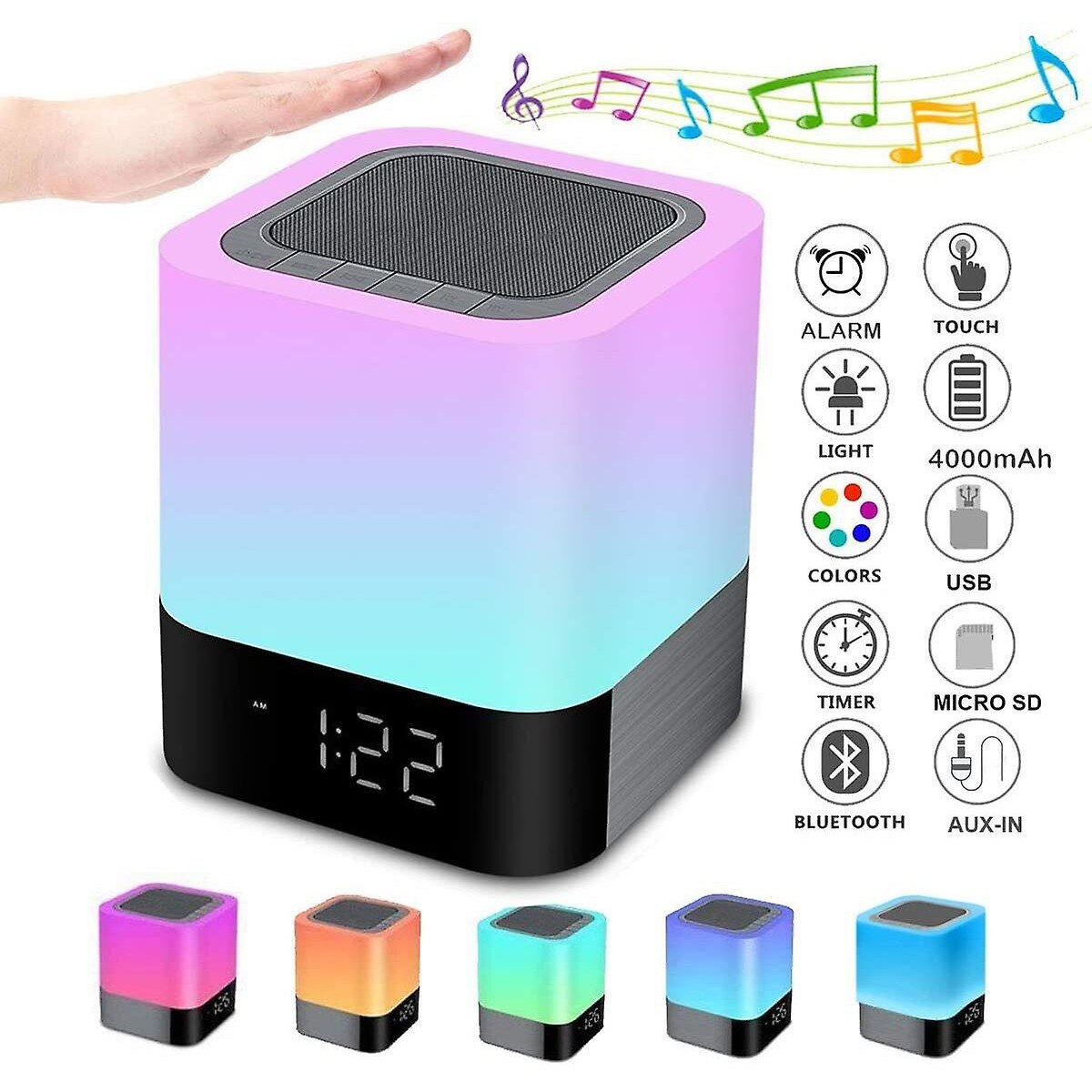 Ceas digital cu boxa Zetify, Bluetooth 4.0, Difuzor, Lumina De Noapte ...