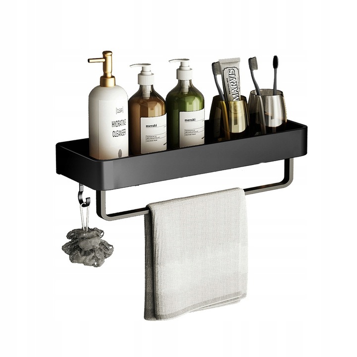 Raft baie, Arhatreya, Aluminiu, patrat, cu traversa, Negru, 30x12.5x3.5 ...