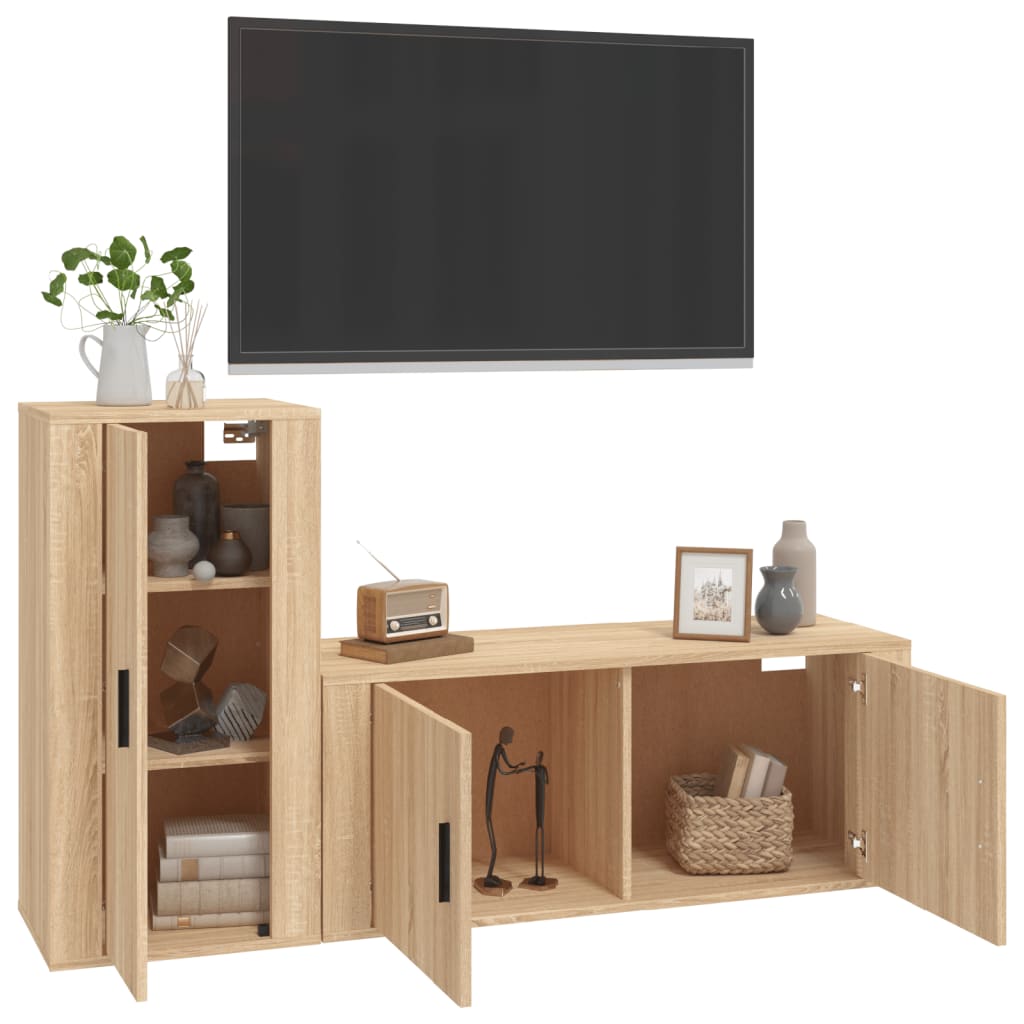 Set dulap TV vidaXL, 2 piese, stejar sonoma, lemn prelucrat, 100 x 34.5 ...