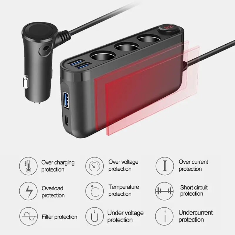 Adaptor splitter bricheta auto 7in1, Qyntech®, Multiplicator, 12V/24V ...