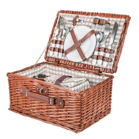 Cos de picnic din rachita impletita, pentru 4 persoane, 37cm x 25cm x ...