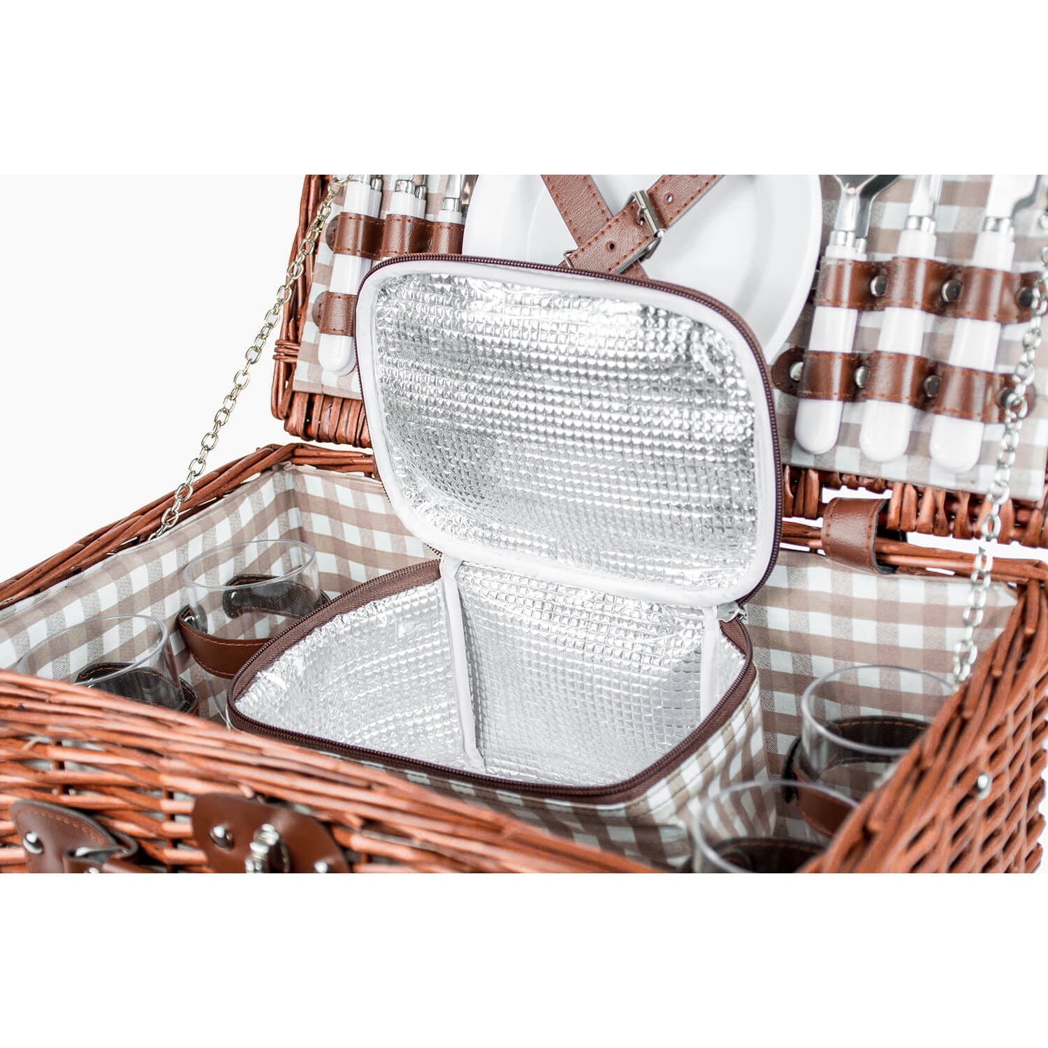 Cos de picnic din rachita impletita, pentru 4 persoane, 37cm x 25cm x ...