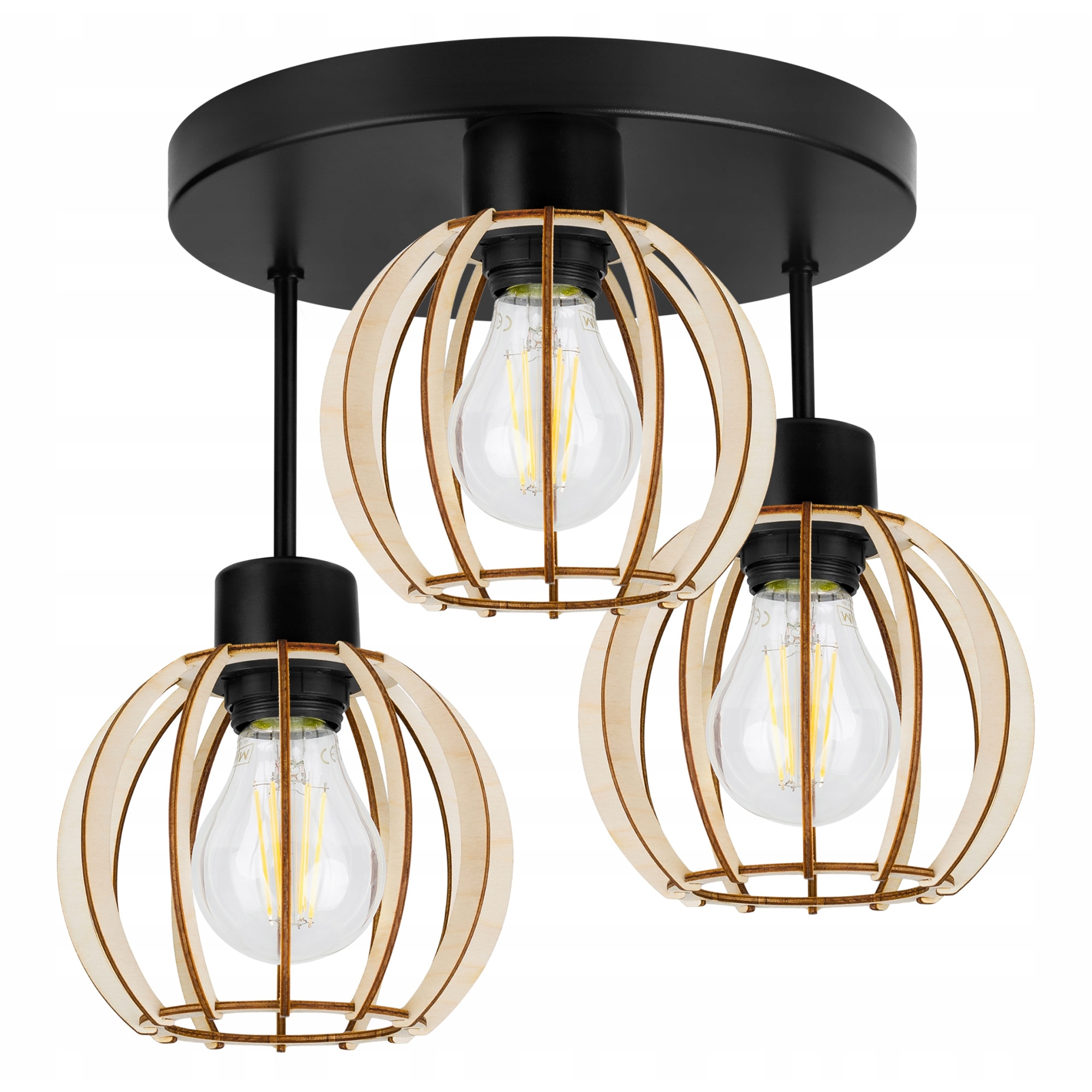 Lustra, Light Home, Metal/Lemn, 31 cm, E27, Negru/Bej - eMAG.ro