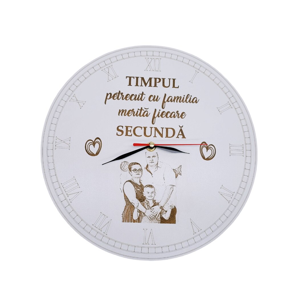 Ceas personalizat cu poza fotogravata "Timpul petrecut cu familia", 28 ...