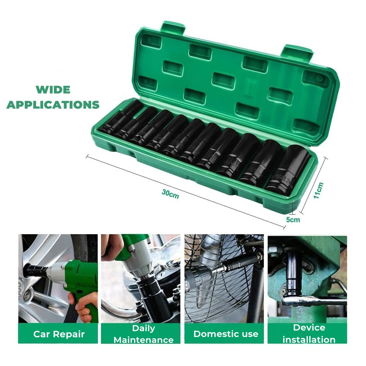 Set trusa tubulare impact, Shawty, Otel, 10 piese 1/2'', 8-24mm, Negru - eMAG.ro