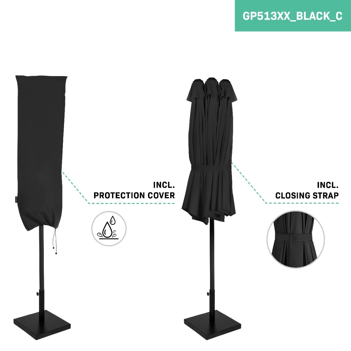 Umbrela de soare premium VONROC, GP513XX_C, 460X270cm, Negru Antracit ...