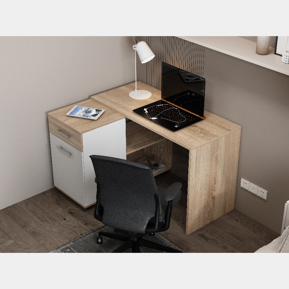 Birou de colt Asaro Mamba, dimensiuni 120x92x75 cm, culoare sonoma/alb ...