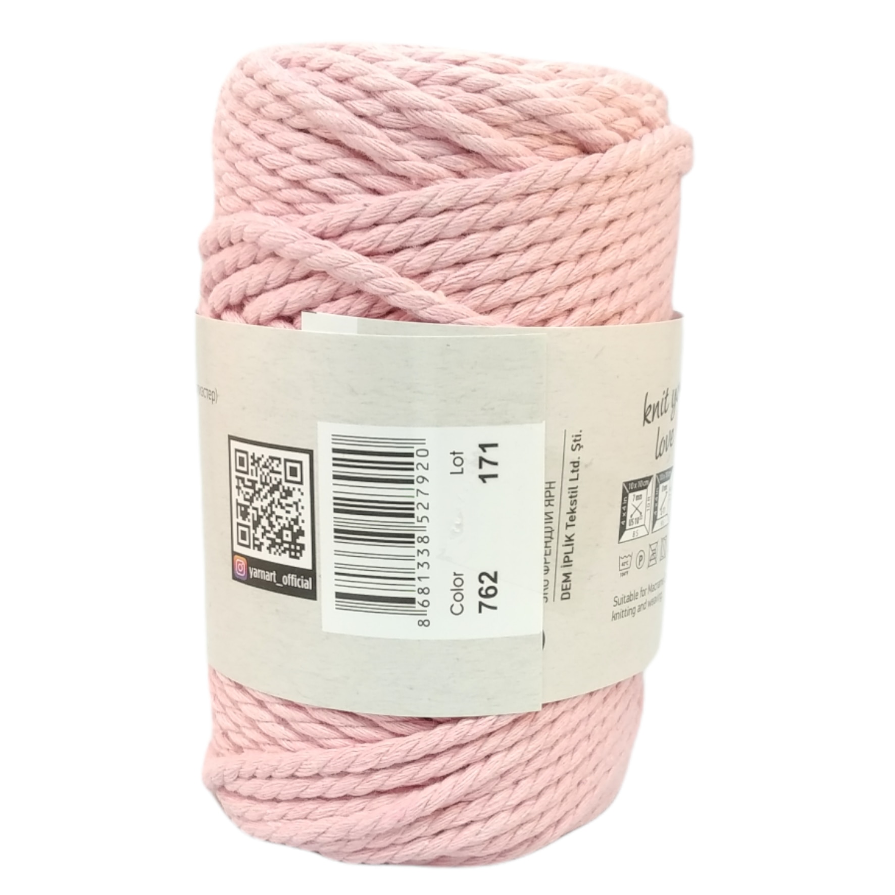 Snur Macrame, Yarnart, Bumbac\Poliester\Viscoza, 63m, Roz, 250g - eMAG.ro