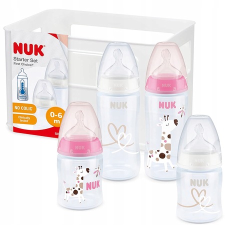 Set 4 biberoane No Colic, NUK, 0-6 luni, Transparent/Roz - eMAG.ro
