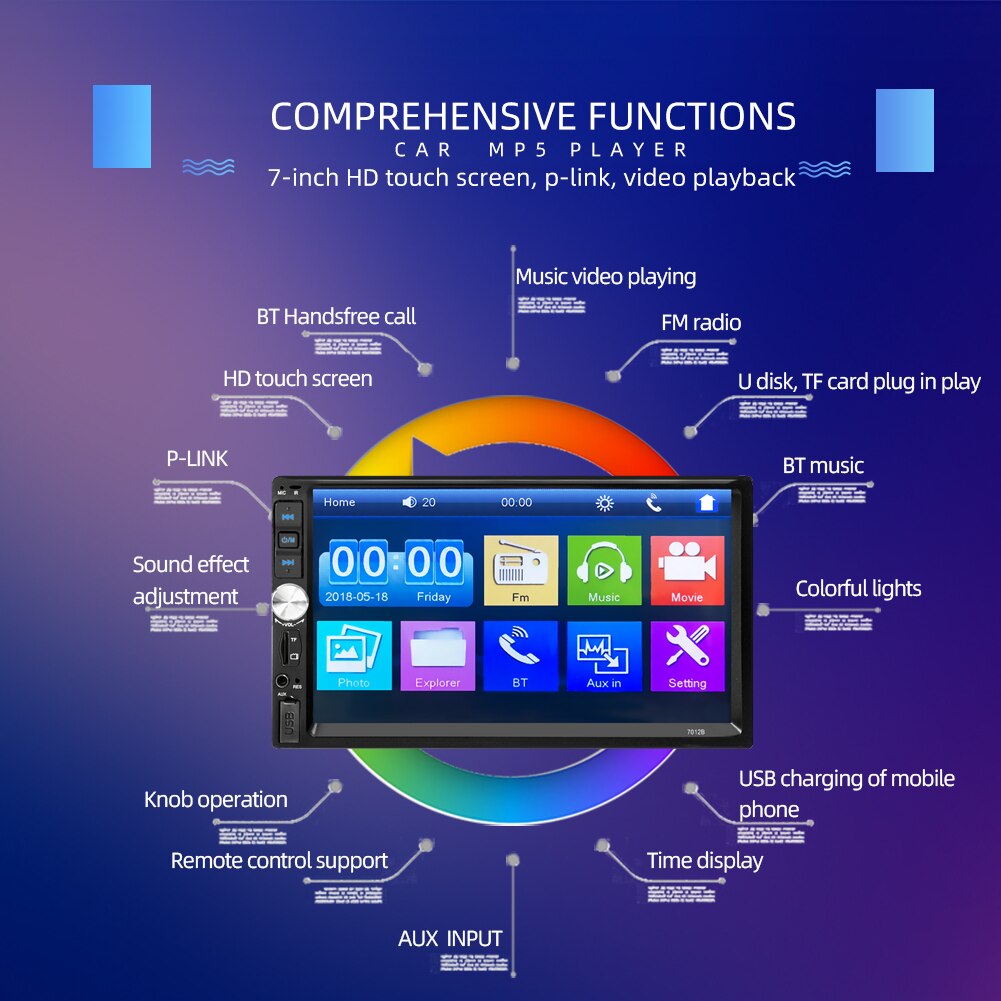 Player auto MP5 7010B, 2DiN, Radio FM, Navigatie Tip MirrorLink, Mp5 ...