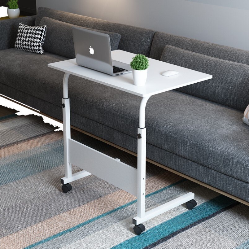 Birou mobil cu inaltime reglabila, pe roti, blat 80x40 cm, alb - eMAG.ro