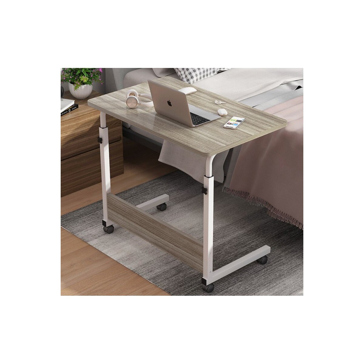 Birou mobil cu inaltime reglabila, pe roti, blat 80x40 cm, aluna - eMAG.ro