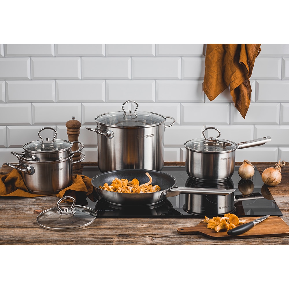 Oala inalta cu capac sticla Ambition Acero, inox, 30 cm, 16 L - eMAG.ro