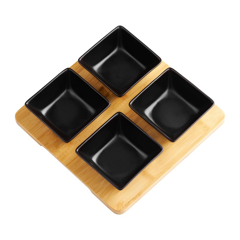 Set boluri patrate Ambition Natural, 5 piese, portelan, negre - eMAG.ro