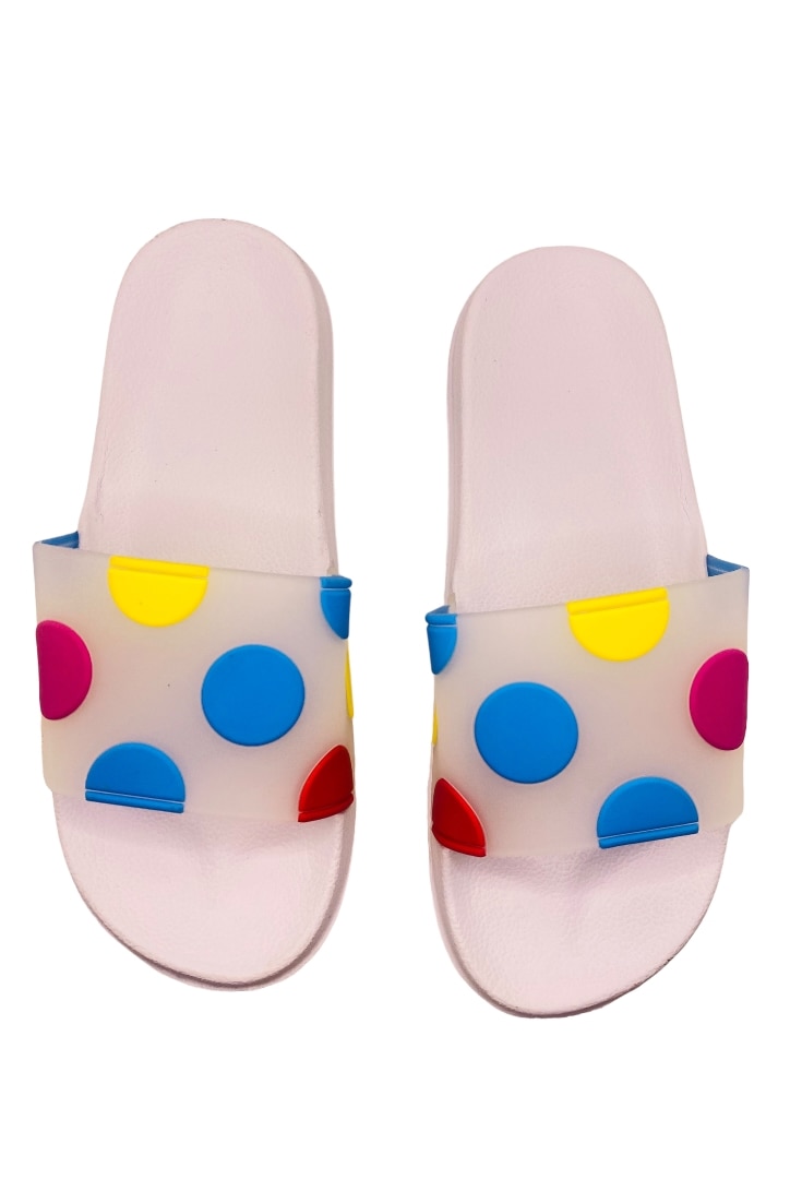 Papuci piscina sau plaja pentru dama, alb cu buline colorate, marime 40 ...