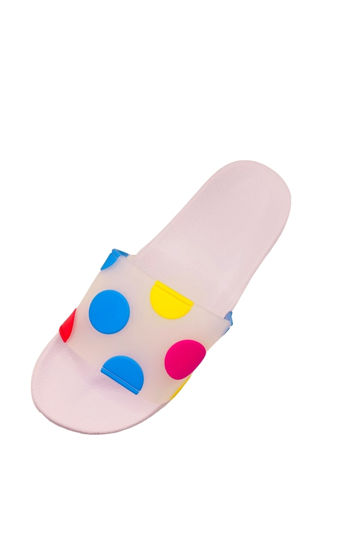 Papuci piscina sau plaja pentru dama, alb cu buline colorate, marime 40 ...