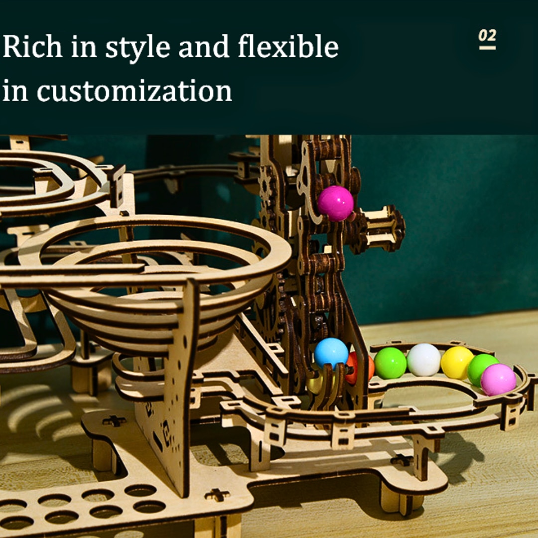 Puzzle 3D mecanic din lemn laminat, constructie topogan distractiv cu ...