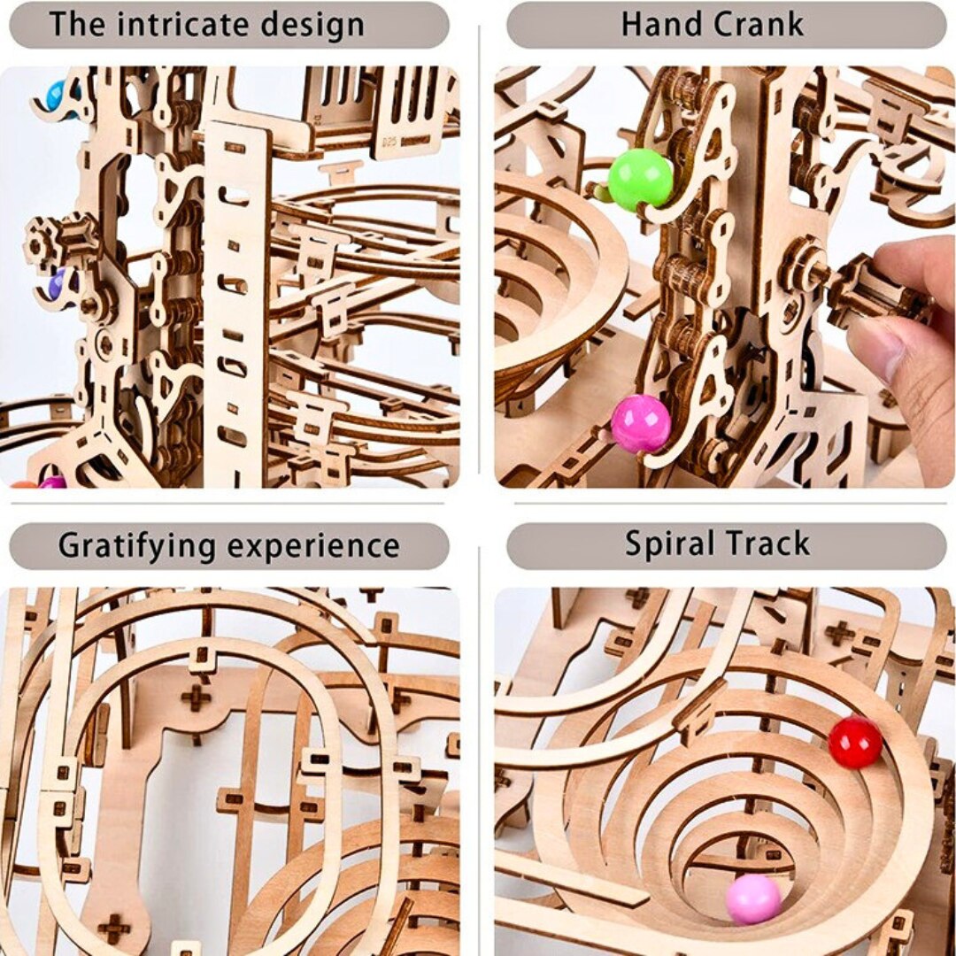 Puzzle 3D mecanic din lemn laminat, constructie topogan distractiv cu ...