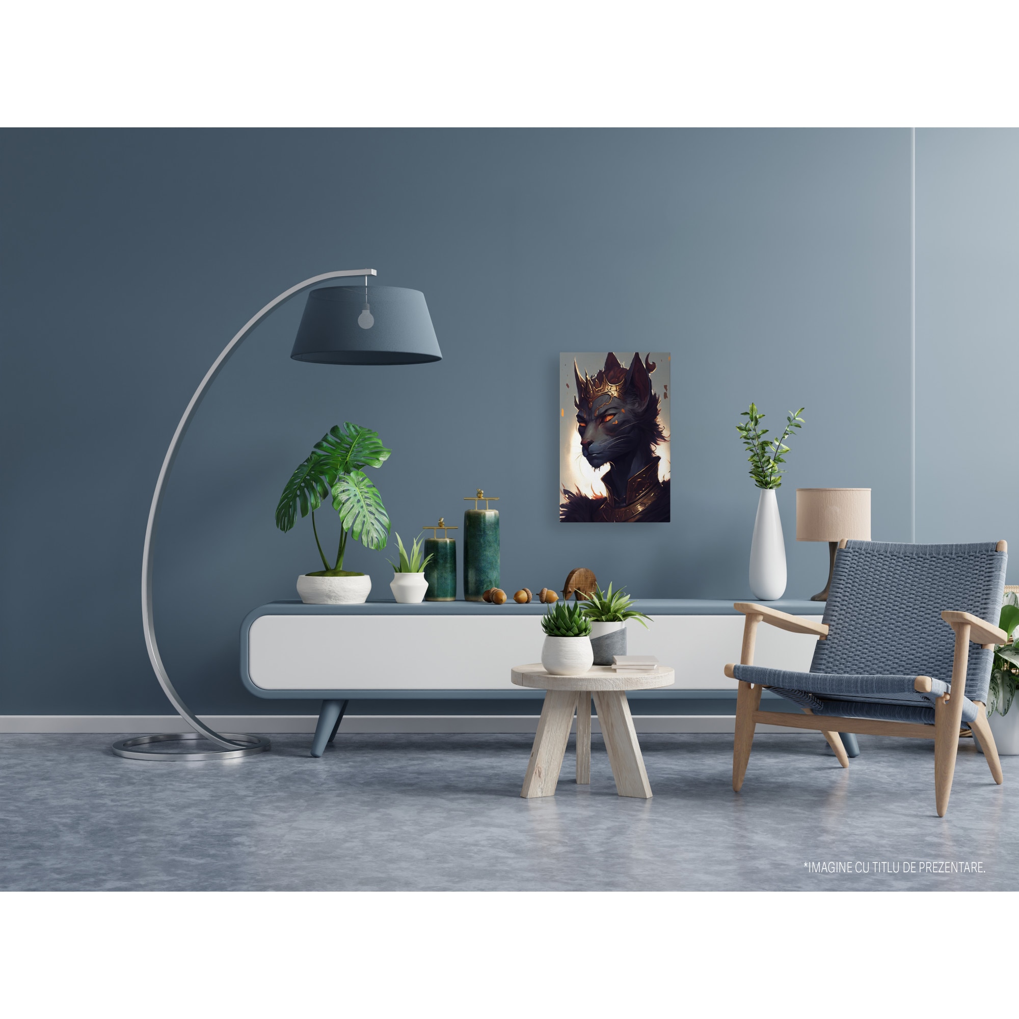 Tablou Canvas Cu Portret Pisica Regina, Colier Coroana De Aur, Ochii ...