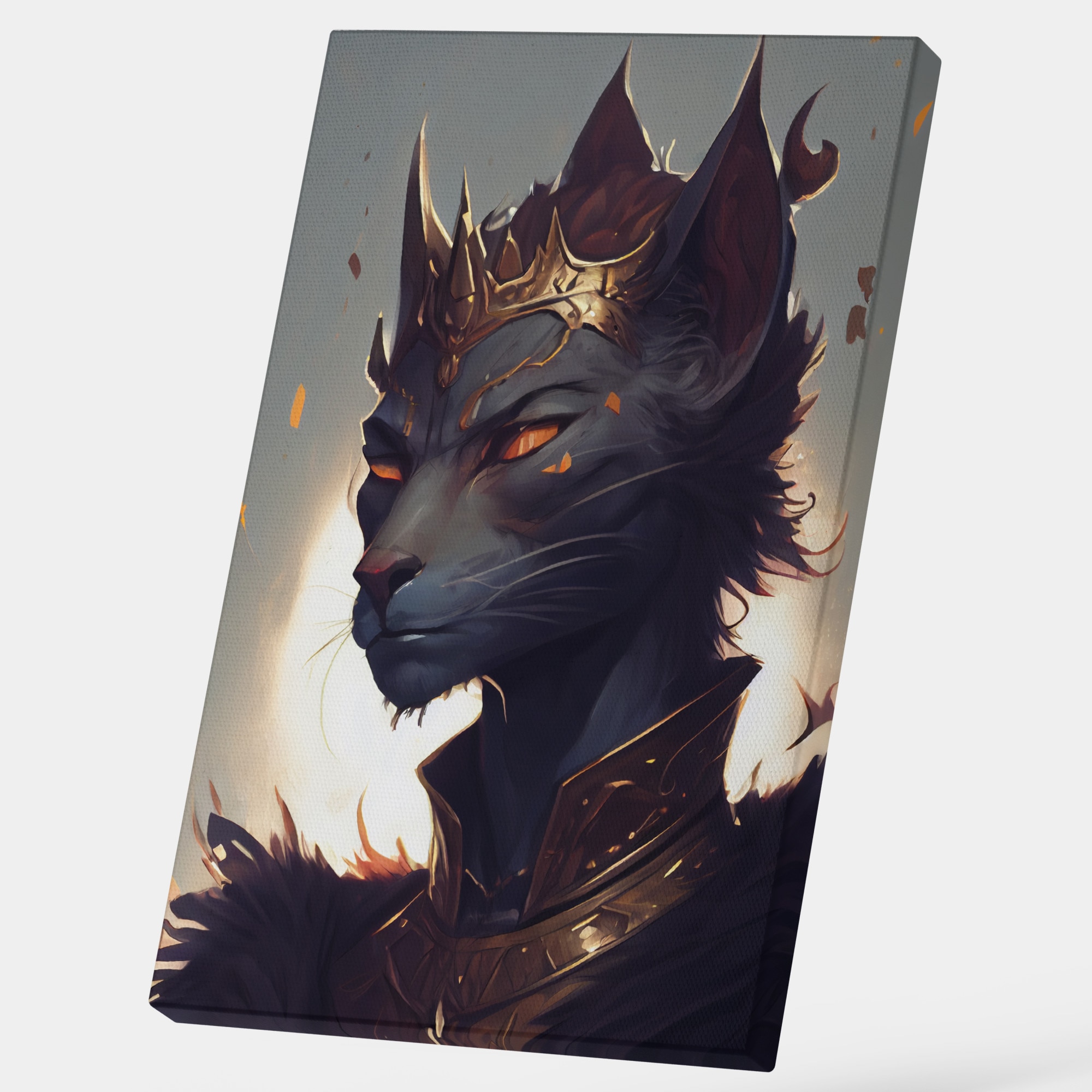 Tablou Canvas Cu Portret Pisica Regina, Colier Coroana De Aur, Ochii Rosi, Pisici Si Motani ...