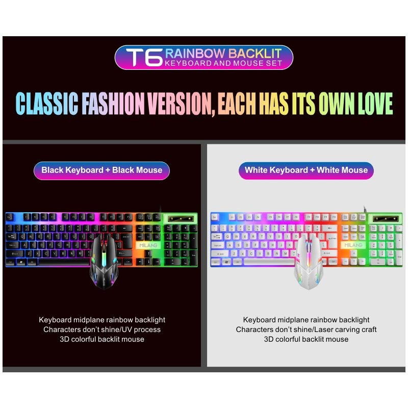 Комплект KINSI, Клавиатура/мишка, 7 цвята, Бял - eMAG.bg