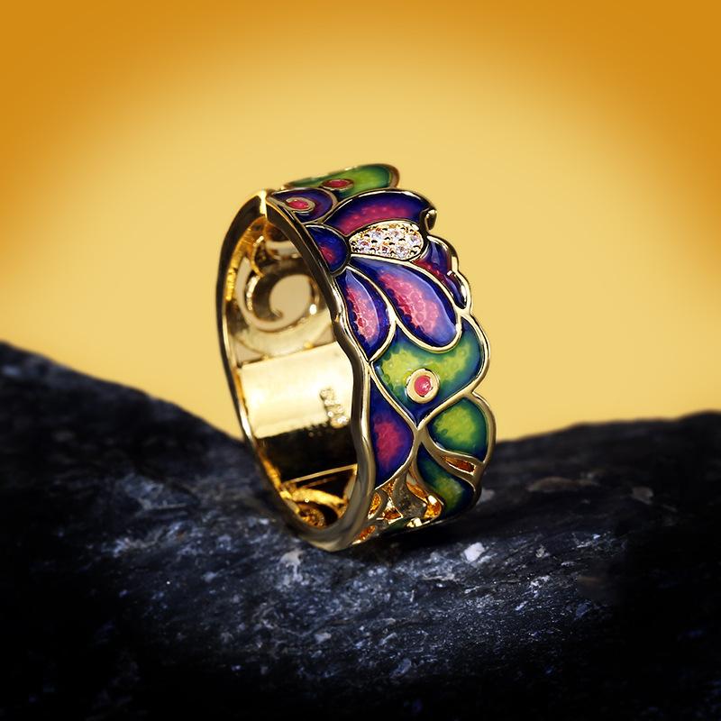 Inel cu email, inspiratie Claude Monet Nuferi, marimea 8 - eMAG.ro