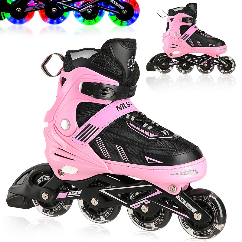 Patine cu rotile reglabile cu LED pentru copii Abec-7 Nils Extreme Roz ...
