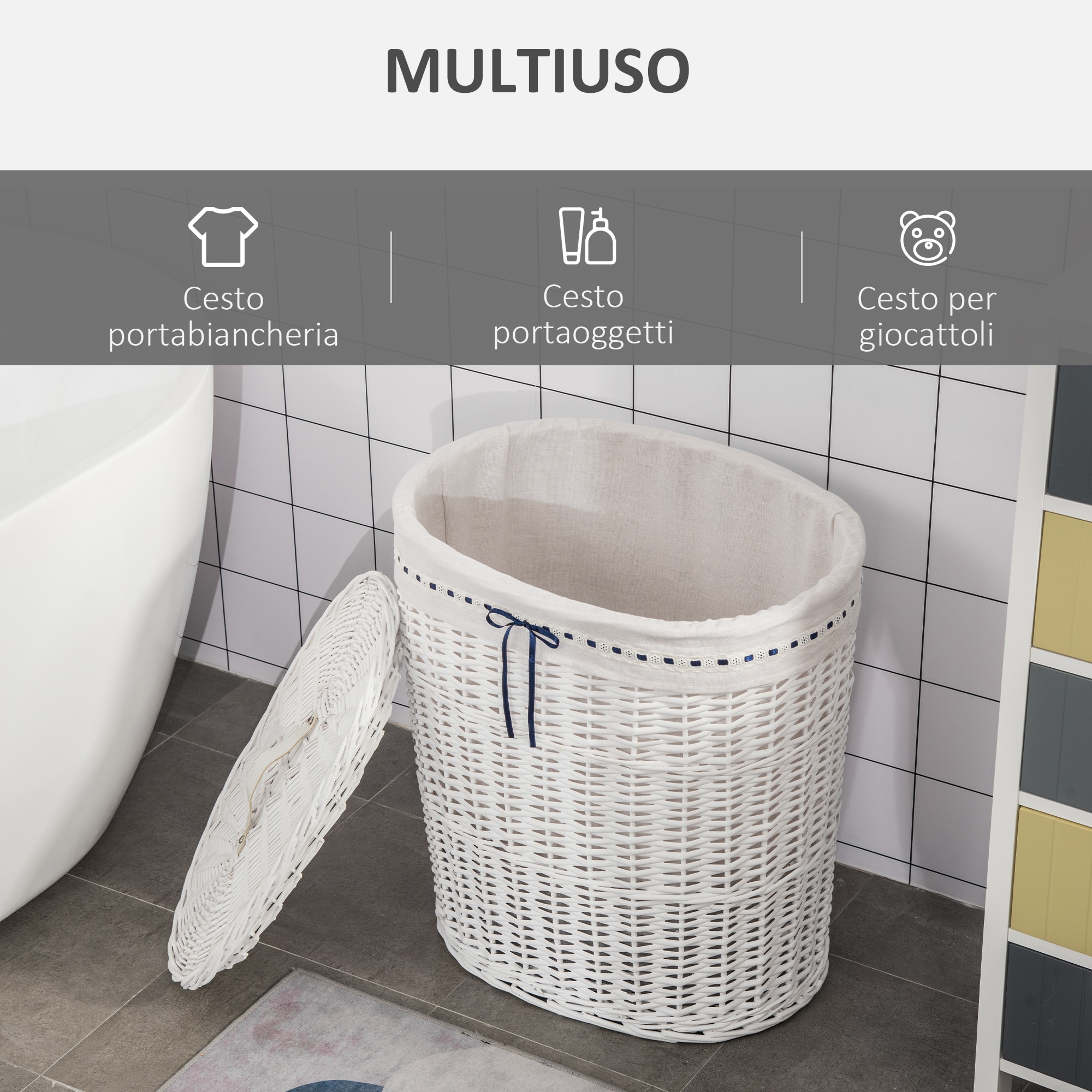 Cos de rufe cu capac, Homcom, Rachita, Alb - eMAG.ro