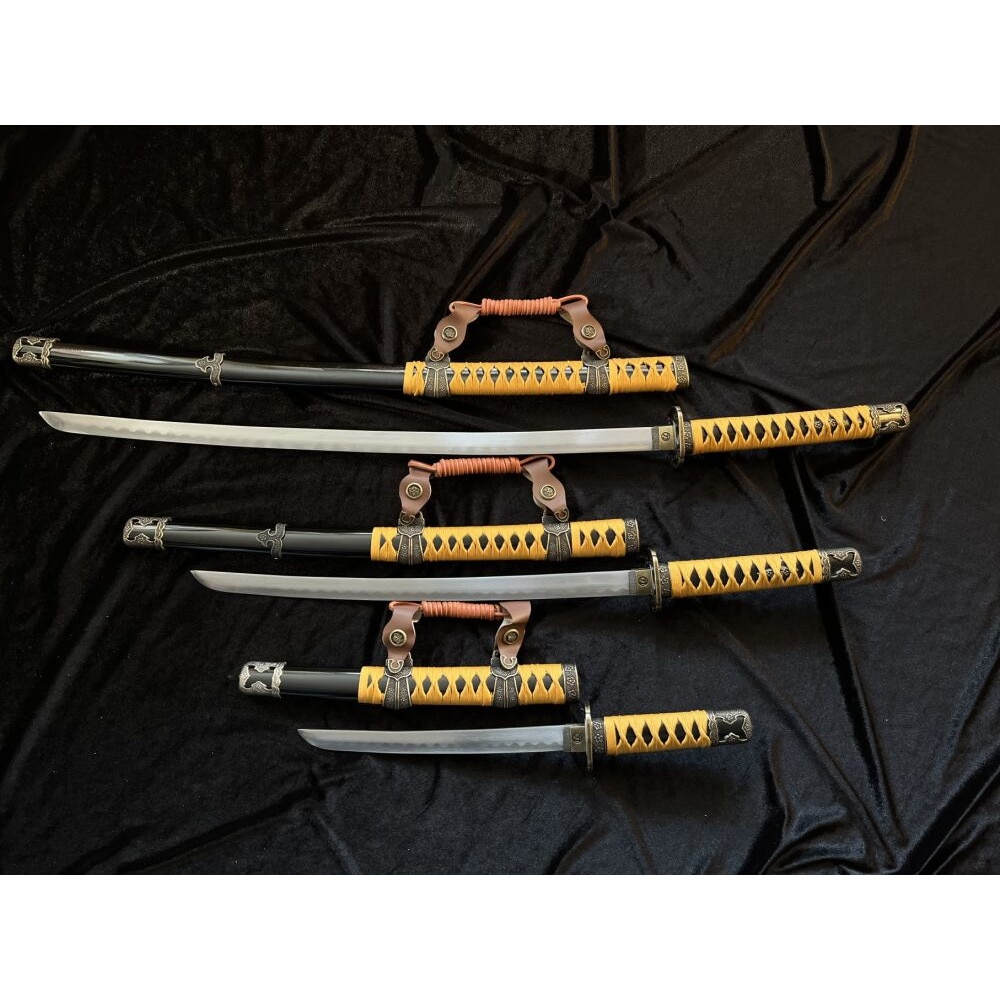 Set de 3 Sabii Tachi cu Teaca Katana Wakizashi Tanto cu Suport ...