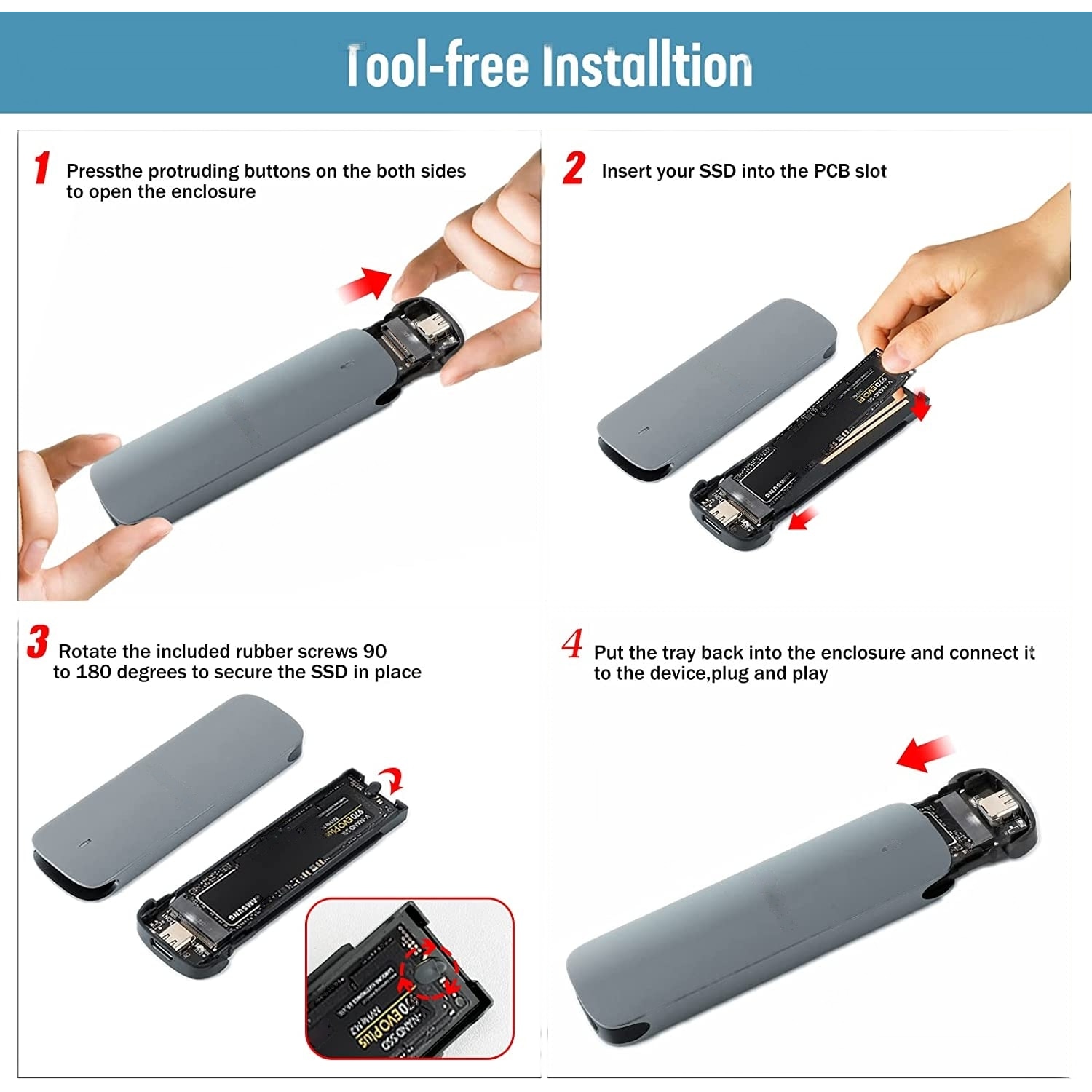 Външна кутия за SSD M.2 NVMe, M&B+M Keys, USB 3.0 + USB-C 3.1 Type-C ...