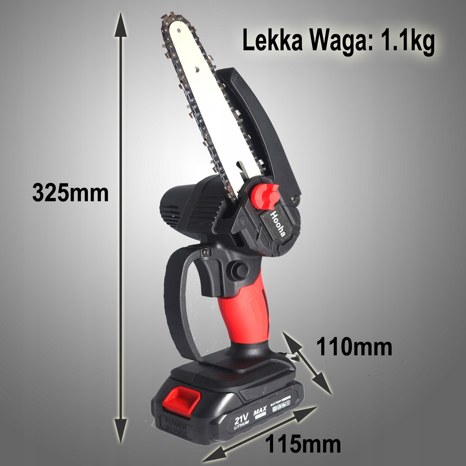 Mini ferastrau cu lant, Hooha, 6 m/s, Electric, Fara fir, Rosu/Negru ...